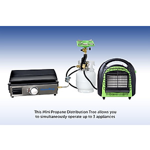 Flame King FK-DTMINI Mini 3-Port Distribution Tree for Camping, Connects 1-lb Appliances to a Standard Propane Tank, Perfect for Lanterns, Stoves, Heaters, and Grills, Black & Gold