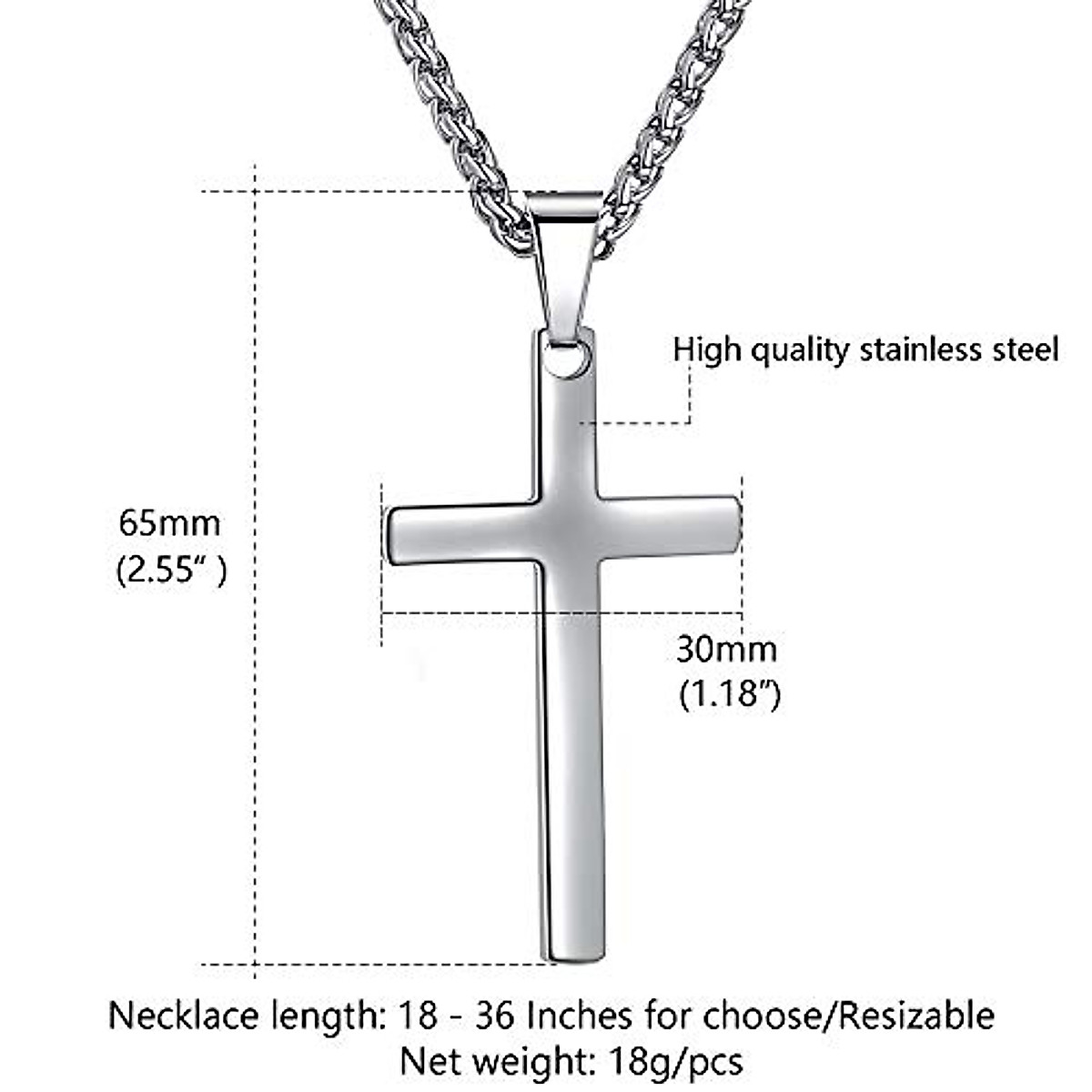 Jwelbuete Cross Pendant Necklace for Men Stainless Steel Titanium Necklace,18-36 Inches (20" Chain)