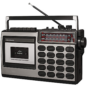 Crosley CT100B-SI Retro Portable Cassette Player with Bluetooth, AM/FM Radio, and Built-in Microphone, Silver