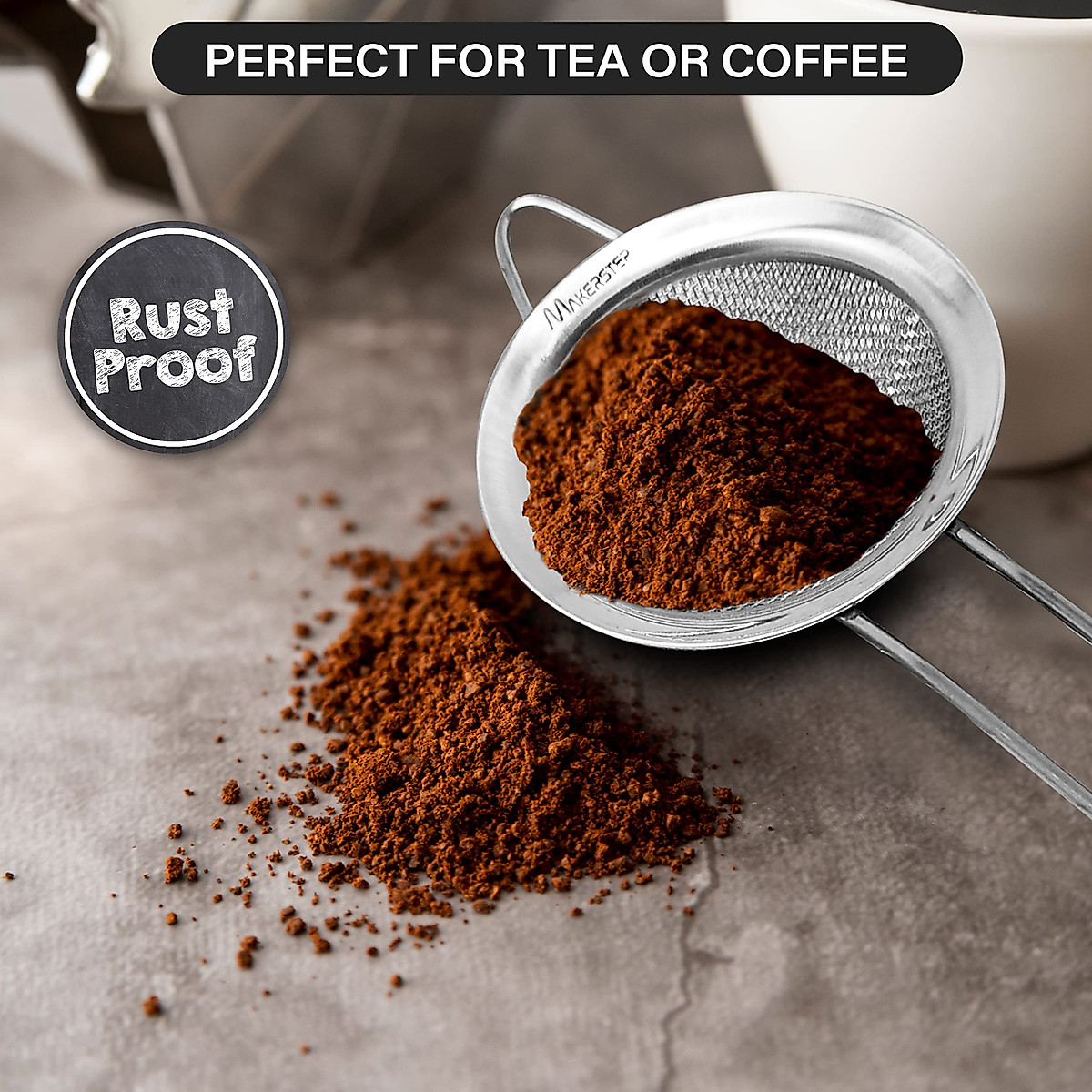 Makerstep Set of 3 Stainless Steel Fine Mesh Strainers Graduated Sizes 3.38", 5.5", 7.87" Strainer Wire Sieve Sifter with Sturdy Handle for Kitchen Gadgets Tools - New Home Kitchen Essentials