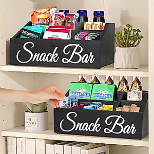 Snack Organizer for Countertop, Wooden Snack Tray and Food Storage Organizer Bins, Large 5-Compartment Snack Basket for Pantry, Kitchen Cabinet Pantry Organizer and Storage Bins for Snacks, Packets