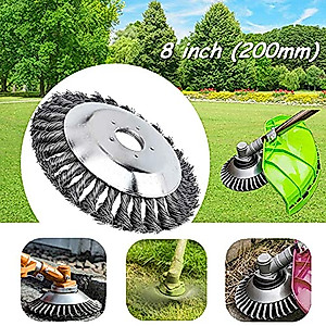Kink Wire Wheel Brush,Rotary Weed Brush, Lawn Mower Grass Brush Trimmer Head, Straight-axis Gas Trimmer, Weed Trimmer, Rust Remover.Thickened Steel Wire wear-Resistant Spring Steel Wire Wheel.
