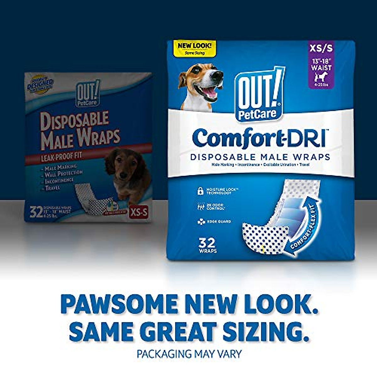 OUT! Pet Care Disposable Male Dog Wraps - Absorbent Male Wraps with Leak Proof Fit - XS/Small (Waist 13-18in) - 32 Count