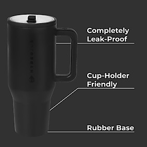 HydroJug Traveler - 40 oz Water Bottle with Handle & Flip Straw - Fits in Cup Holder, Leak Resistant Tumbler-Reusable Insulated Stainless Steel & Rubber Base - Gifts for Women & Men, Black