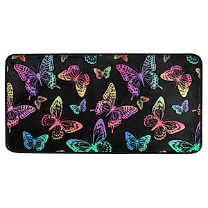 susiyo Kitchen Mat Rainbow Butterflies Kitchen Rug Mat Anti-Fatigue Comfort Floor Mat Non Slip Oil Stain Resistant Easy to Clean Kitchen Rug Bath Rug Carpet for Indoor Outdoor Doormat