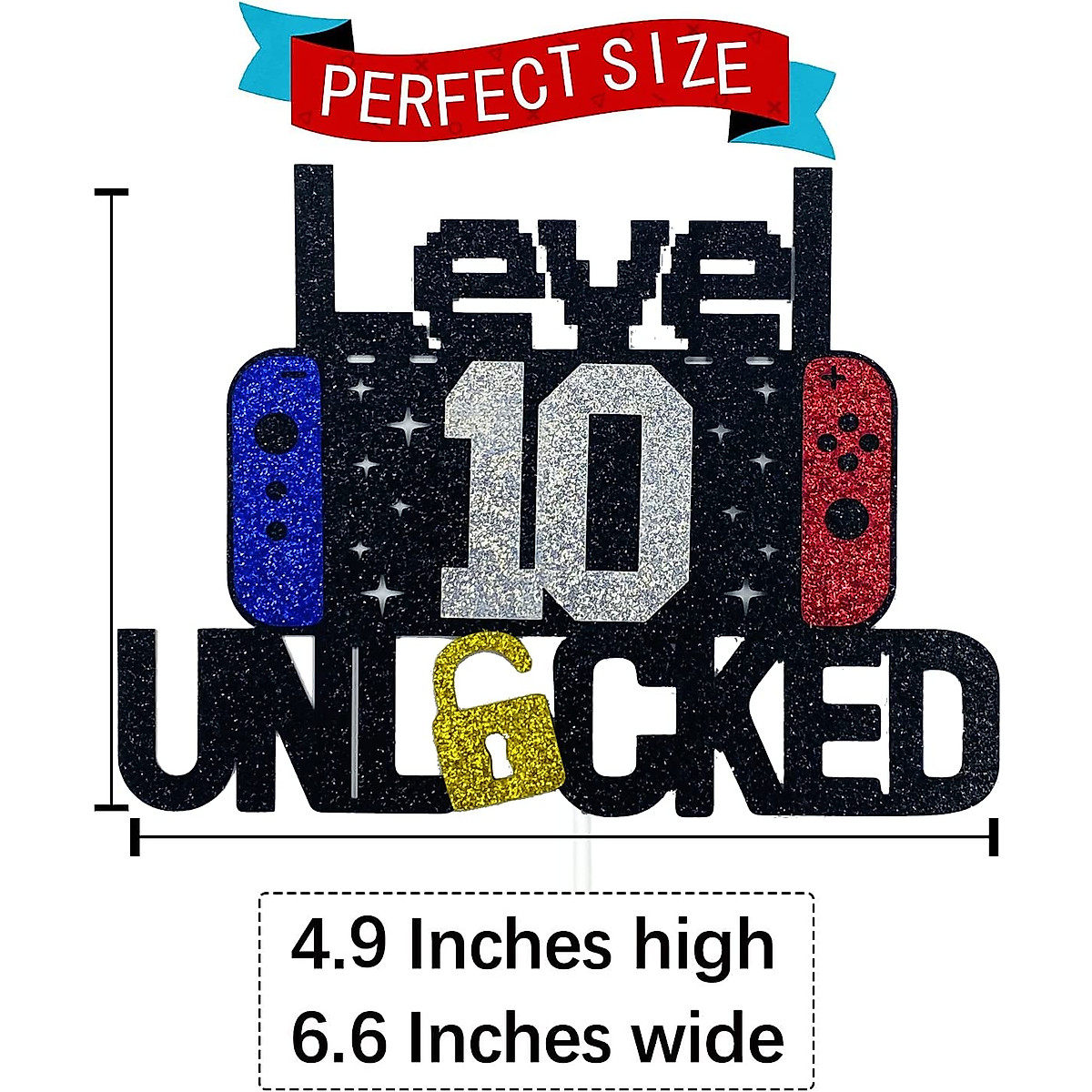 10th Birthday Video Game Cake Topper Level 10 Unlocked Cake Topper for Kids Boy Girl 10-Years-Old Birthday Party Decoration