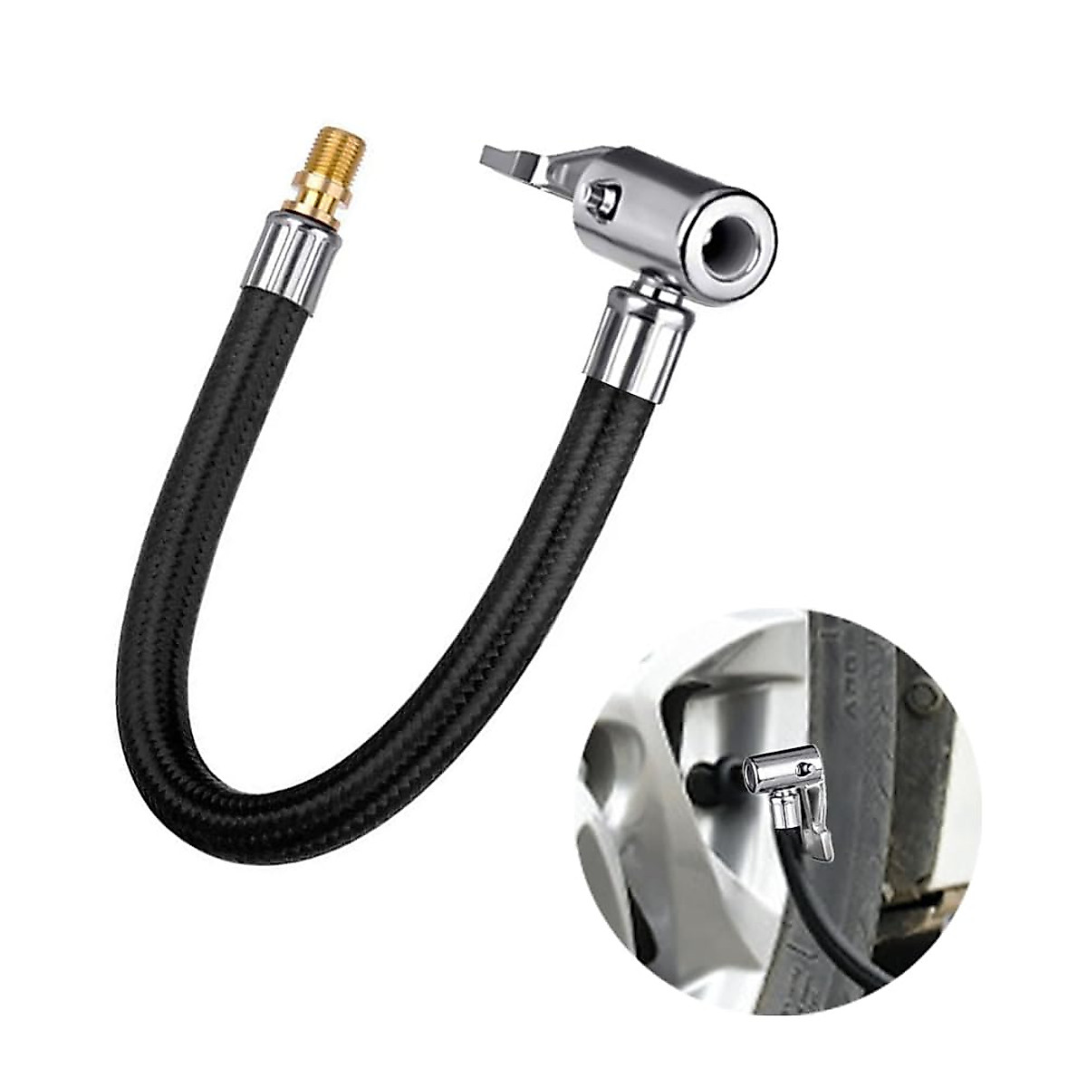 OFBAND Locking Tire Inflator Chuck Extension Adapter,Air Chuck Quick Connect and 20cm/7.8" Tire Inflator Hose for All Standard US Tire Inflator Pump Hose Adapter