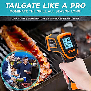 KIZEN Infrared Thermometer Gun (LaserPro LP300) - Handheld Heat Temperature Gun for Cooking, Pizza Oven, Grill & Engine - Laser Surface Temp Reader -58F to 1112F - NOT for Humans