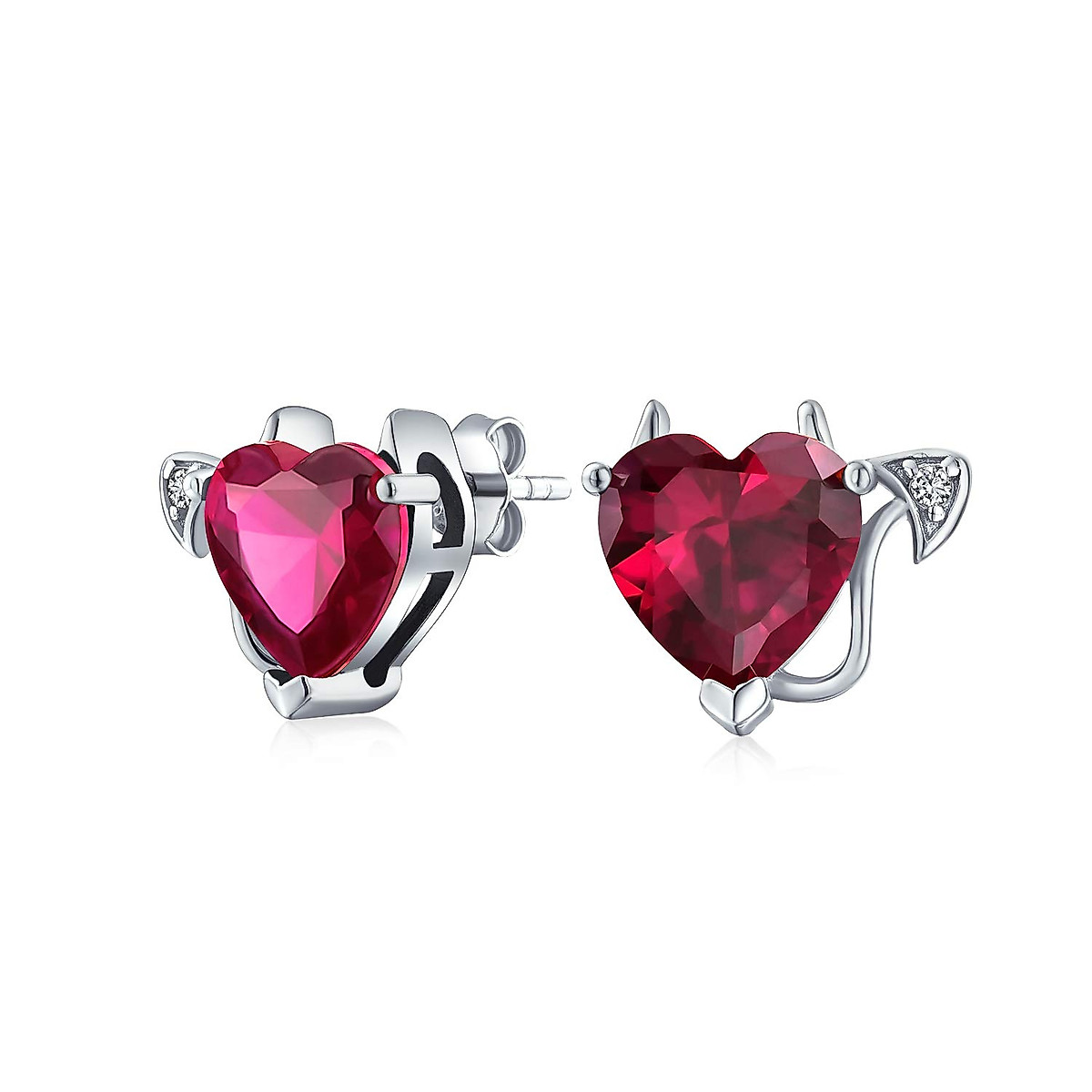 Romantic Cubic Zirconia Red AAA CZ Devil Heart Necklace Stud Earring Pendant Jewelry Set For Women Teen .925 Sterling Silver