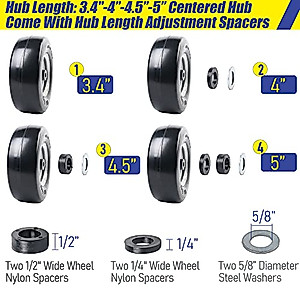 LotFancy 11x4.00-5” Lawn Mower Tire on Wheel, Flat Free, 5/8" or 3/4" Bushings, 3.4"-4"-4.5"-5" Centered Hub, Smooth Tread Tire for Zero Turn Mowers