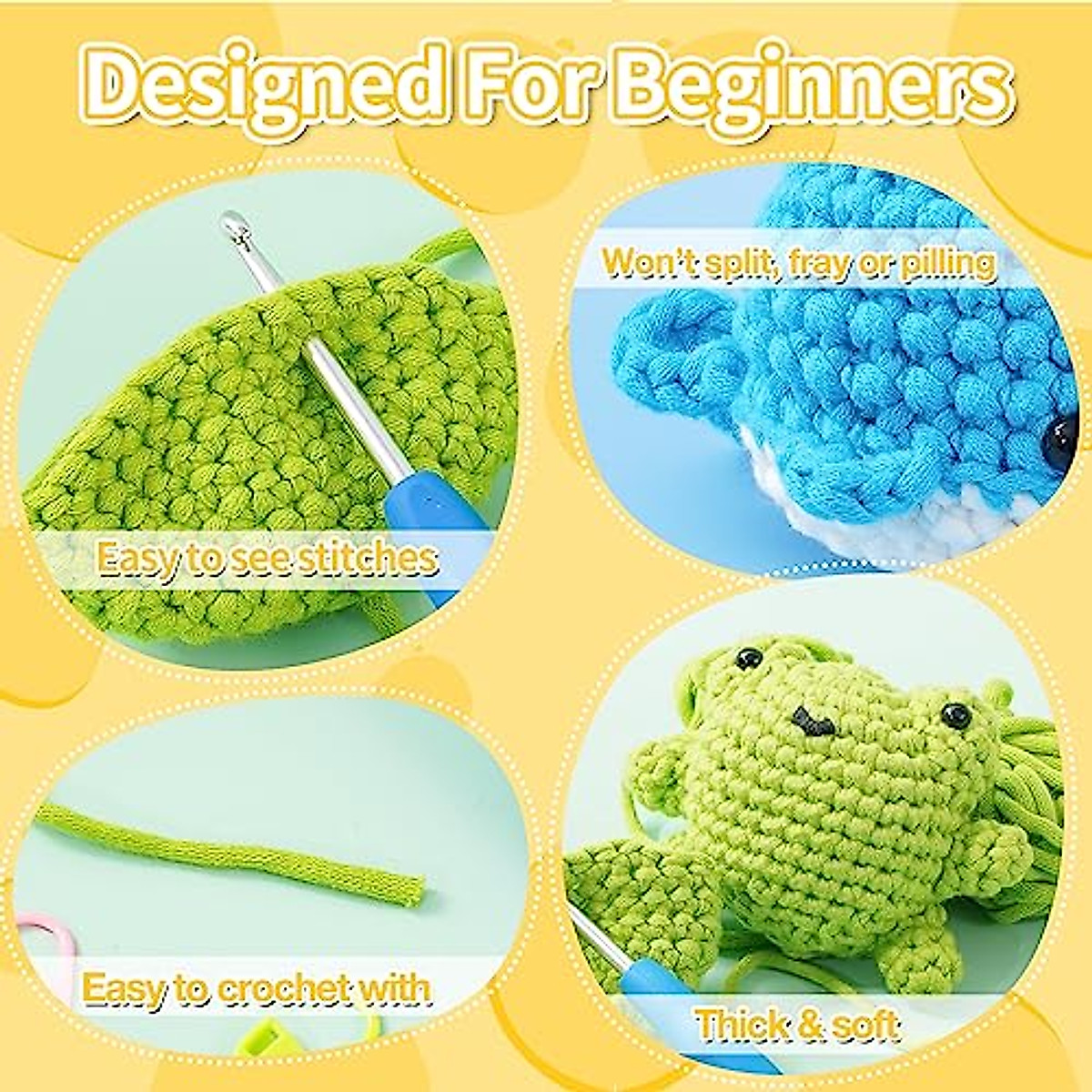 Crochet and Knitting Yarn for Beginners 3x1.76oz Yarn for Crocheting with Easy-to-See Stitches Chunky Cotton-Nylon Blend Easy Yarn Kit for Beginner Crocheting Set 262 Yards, Yellow&White&Orange