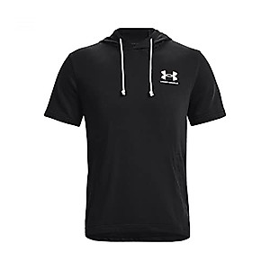 Under Armour Mens Rival Terry Short-Sleeve Hoodie , (001) Black / / Onyx White , Large