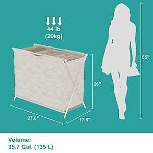 Laundry Sorter 3 Section Laundry Basket Laundry Hamper Clothes Toys Room Organizer Foldable Metal Frame Storage Organizer for Bathroom Nursery