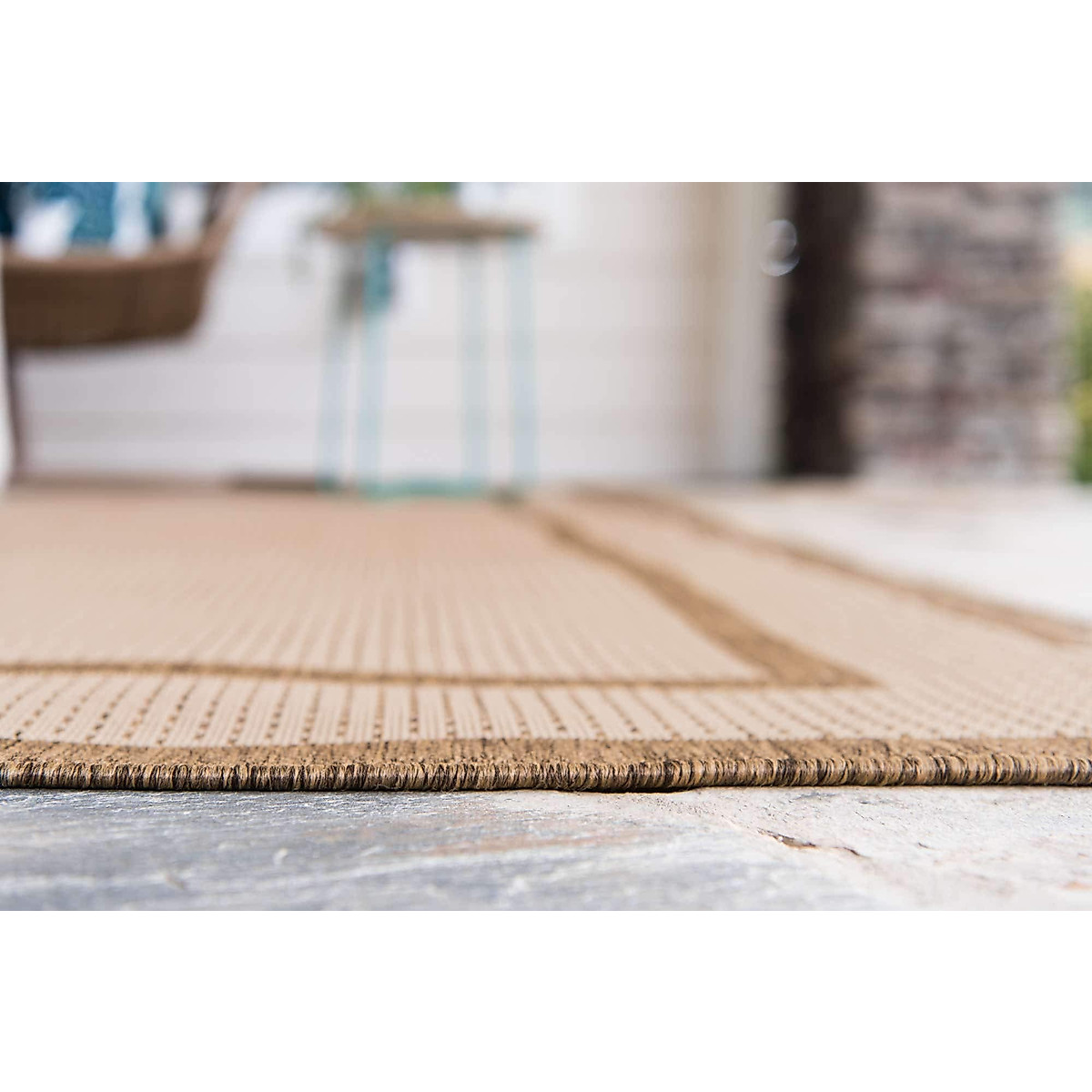 Unique Loom Outdoor Border Collection Area Rug - Border (7' 10" x 11' 4" Rectangle, Beige/ Brown)