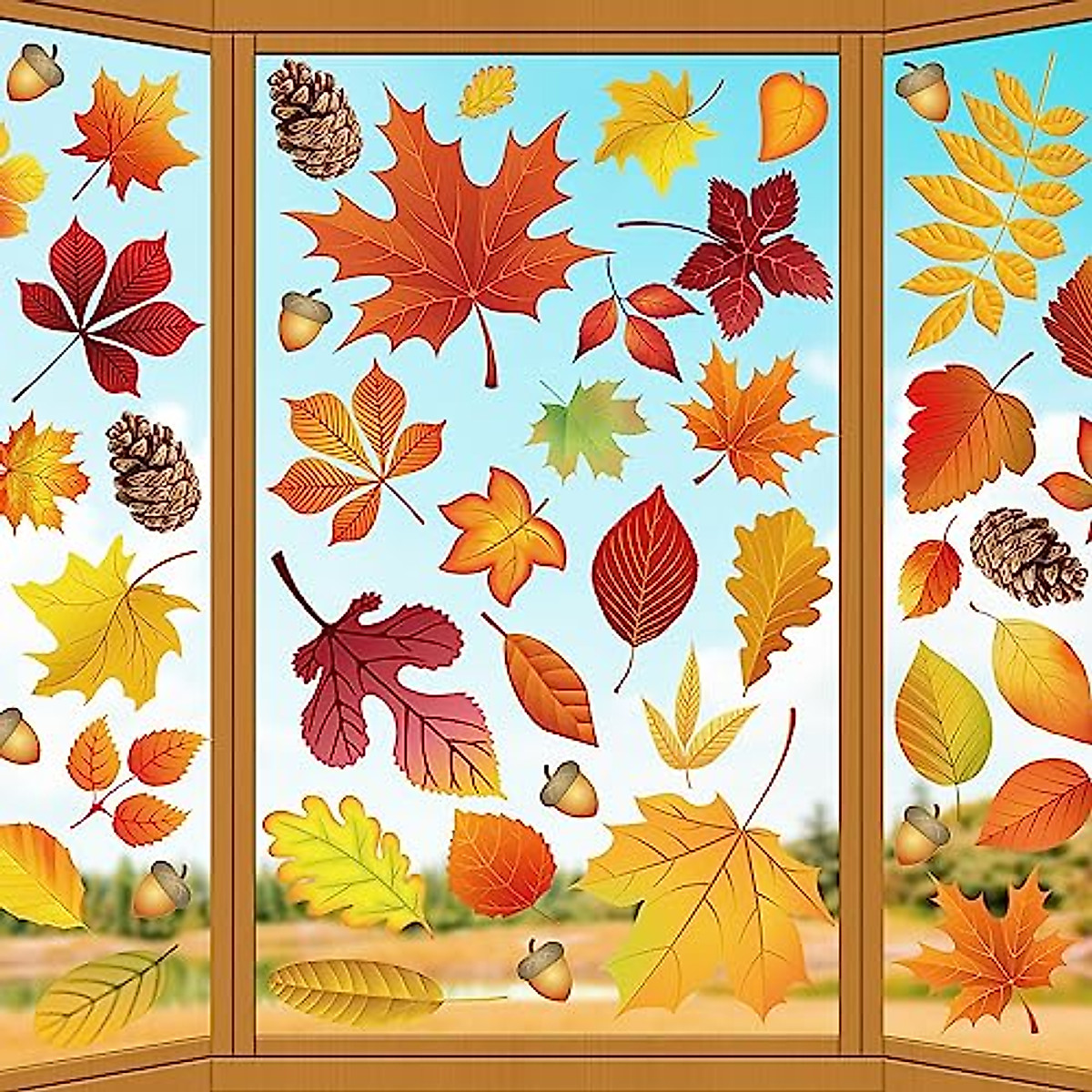 Suponar Fall Window Clings, 8 Sheet Fall Window clings for Glass Windows, Fall Decorations for Home, Fall Leaves Window Stickers for Thanksgiving Autumn Fall Décor