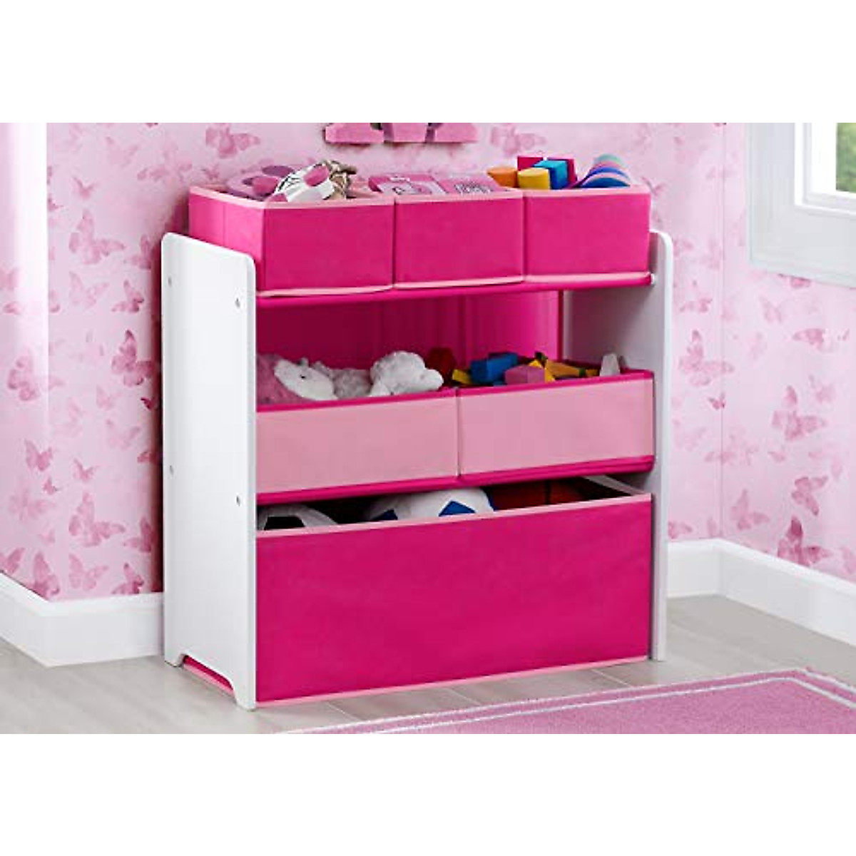 Delta Children Design and Store 6 Bin Toy Organizer, White/Pink