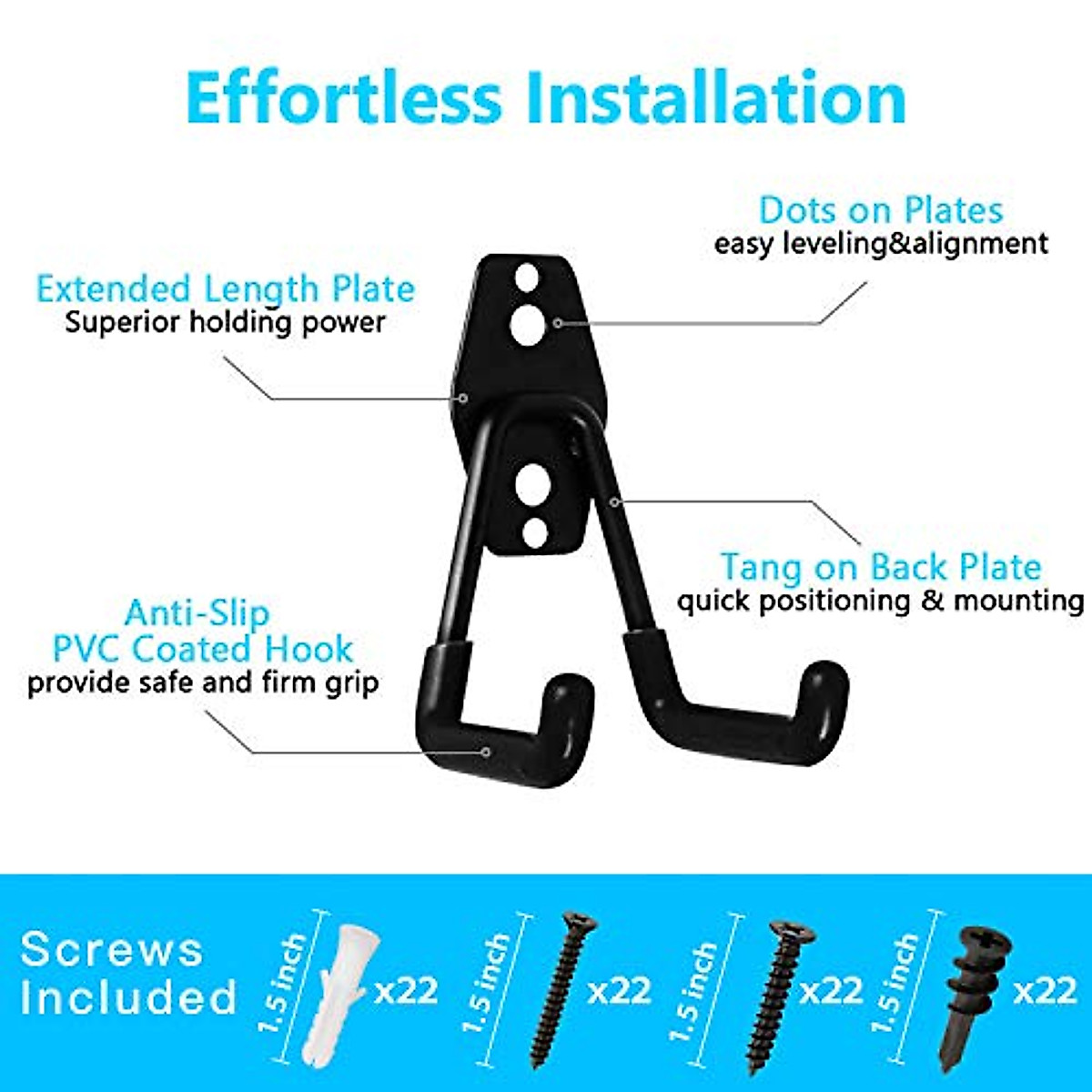 SMARTOLOGY Garage Wall Hooks Set with 9 Pack Cord Storage Straps