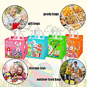 SULOLI Easter Gift Bags, Easter Non-Woven Grocery Shopping Bags With Handles for Holiday Party(8 Pack)
