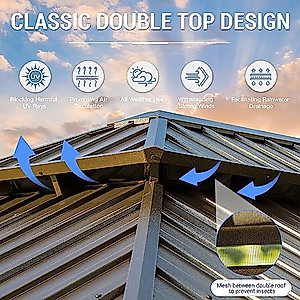 10' x 12' Hardtop Gazebo Outdoor Aluminum Gazebos Grill with Galvanized Steel Double Canopy for Patios Deck Backyard,Curtains&Netting by domi outdoor living Brown