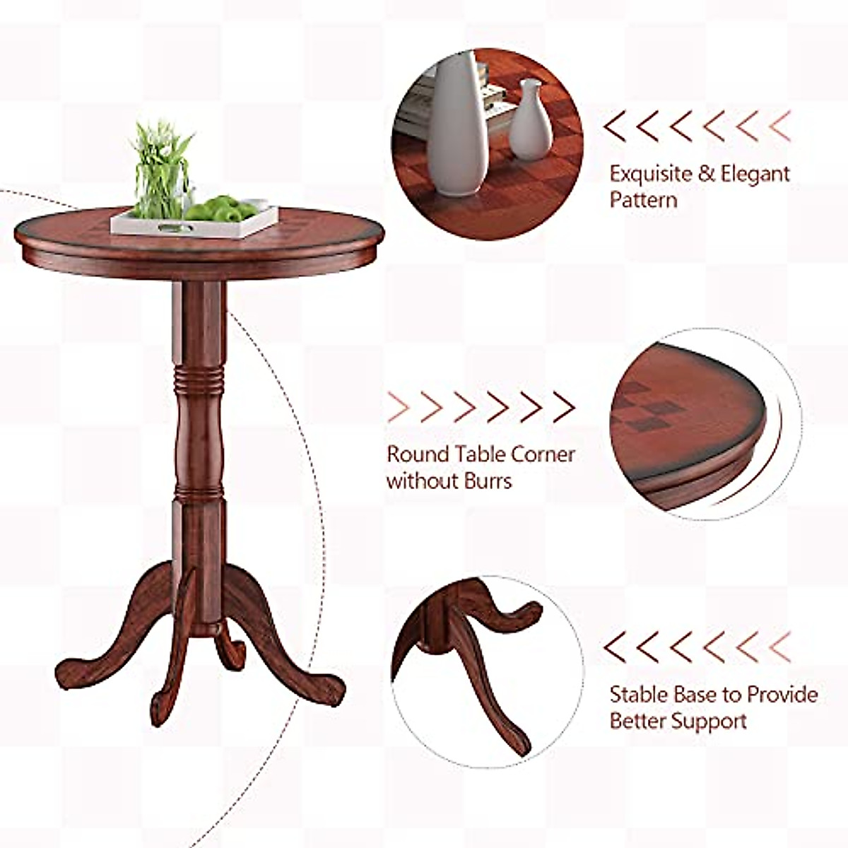 Giantex 3 Pcs Pub Table Set, Wooden Pub Pedestal Side Table w/Stable Base, 360 Degrees Swivel Bar Stool, Modern Round Bar Table and Stools for Living Room Small Space Restaurant Dining Room