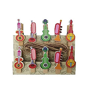 SaktopDeco 60 Counts Mini Summer Theme Wooden Clothespins Small Decorative Wood Peg Pin Craft Clip Pattern of Fruits Ice Cream Musical Instruments