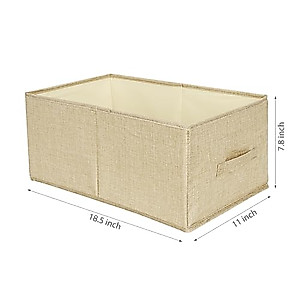 Open Storage Bins with Handle BOPEY Clothes Organizer Container Linen Fabric Foldable Basket for Home Closet Shelves Nursery Toys Books Beige Large 3-pack (BP006)
