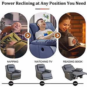 AYCP 1PC Electric Power Recliner Sofa Living Room Furniture, Air Leather Upholstery, USB 2.0 Charging Ports, LED Light Strips, Fold-Down Table & Cupholders (Dark Grey, Sofa), (NGS4791)
