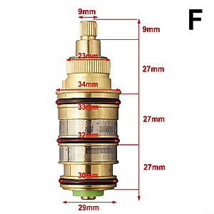 Cartridge for Thermostatic Valve, Brass Replacement Thermostat Cartridge Bath Mixer Faucet Shower Valve Repair Kit, Shower Valve Cartridge Assembly(F)