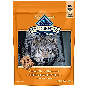 Blue Buffalo Wilderness Trail Treats High Protein Grain Free Crunchy Dog Treats Biscuits, Turkey Recipe 24-oz Bag