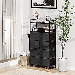 Lulive Dresser, Chest of Drawers, 5 Drawers Dresser for Bedroom, Hallway, Entryway, Storage Organizer Unit with Cationic Fabric, Sturdy Metal Frame, Wood Tabletop, Easy Pull Handle (Dark Grey)