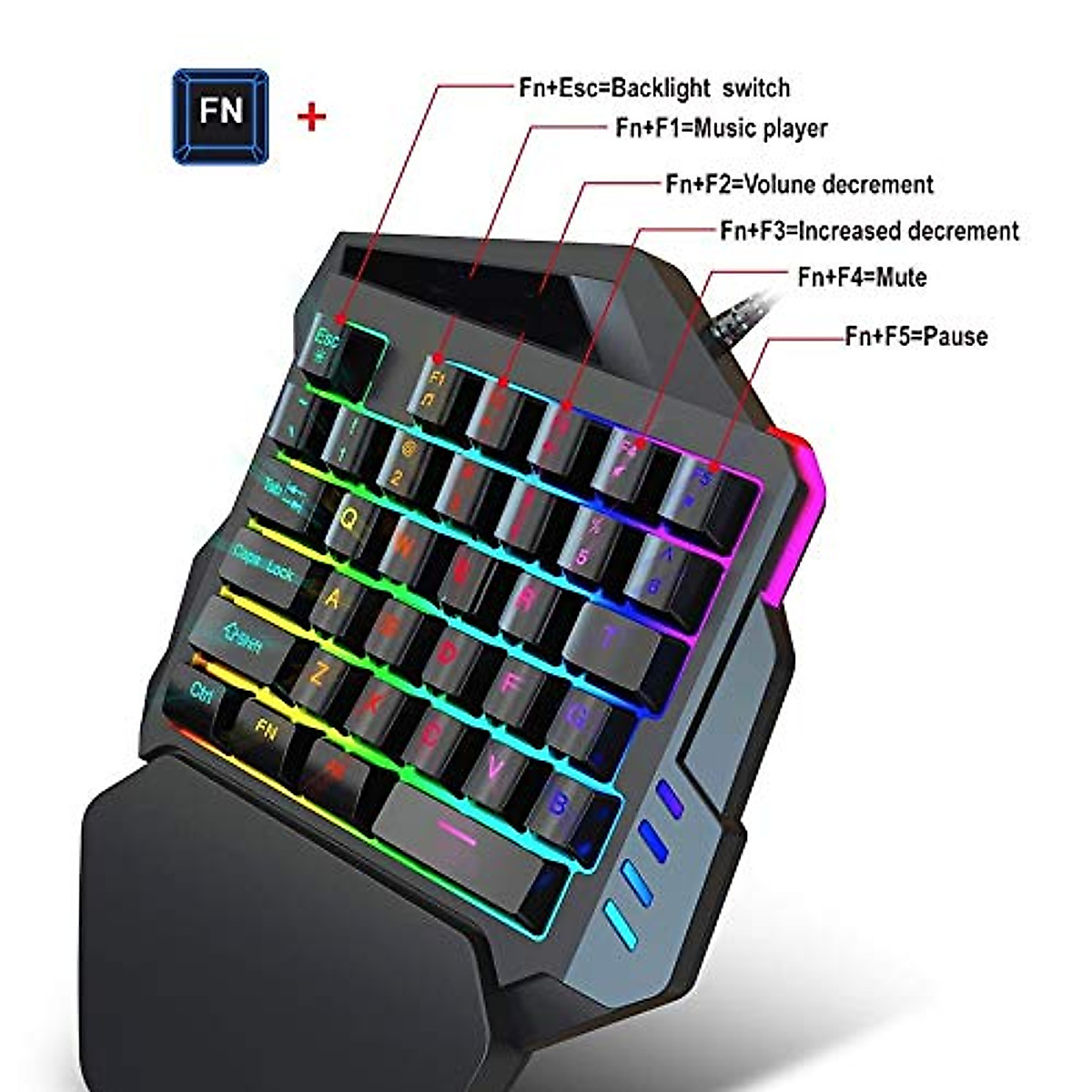 SANOXY One-Hand Gaming Keyboard with Backlight 35 Keys Keyboard for PC Computer Android Windows
