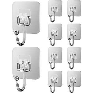 Stainless Steel Large Wall Hooks (Pack of 10) - Heavy Duty, Rustproof, Waterproof, Oilproof - Self-Adhesive Hooks for Robes, Towels, and Keys -for Kitchen, Bathroom, Office, and Outdoors