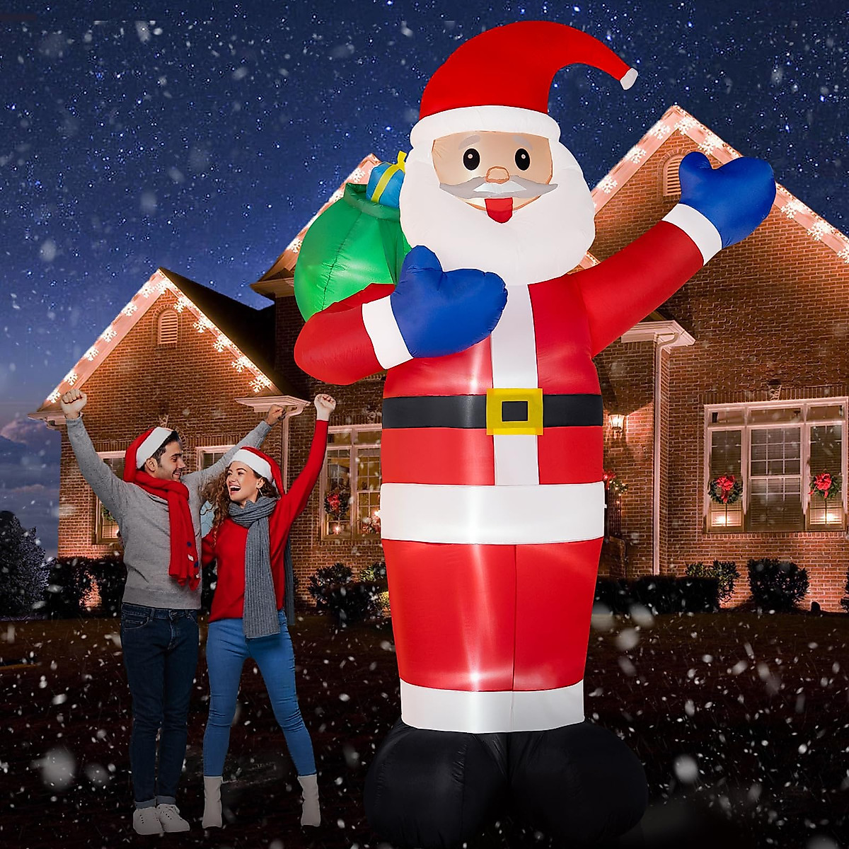 B&D 12FT Giant Christmas Inflatables Santa Claus Outdoor Decorations, Christmas Blow Up Santa Yard Decorations with Gift Bag Built-in LED Lights, Inflatable Christmas Decorations for Yard Garden Lawn