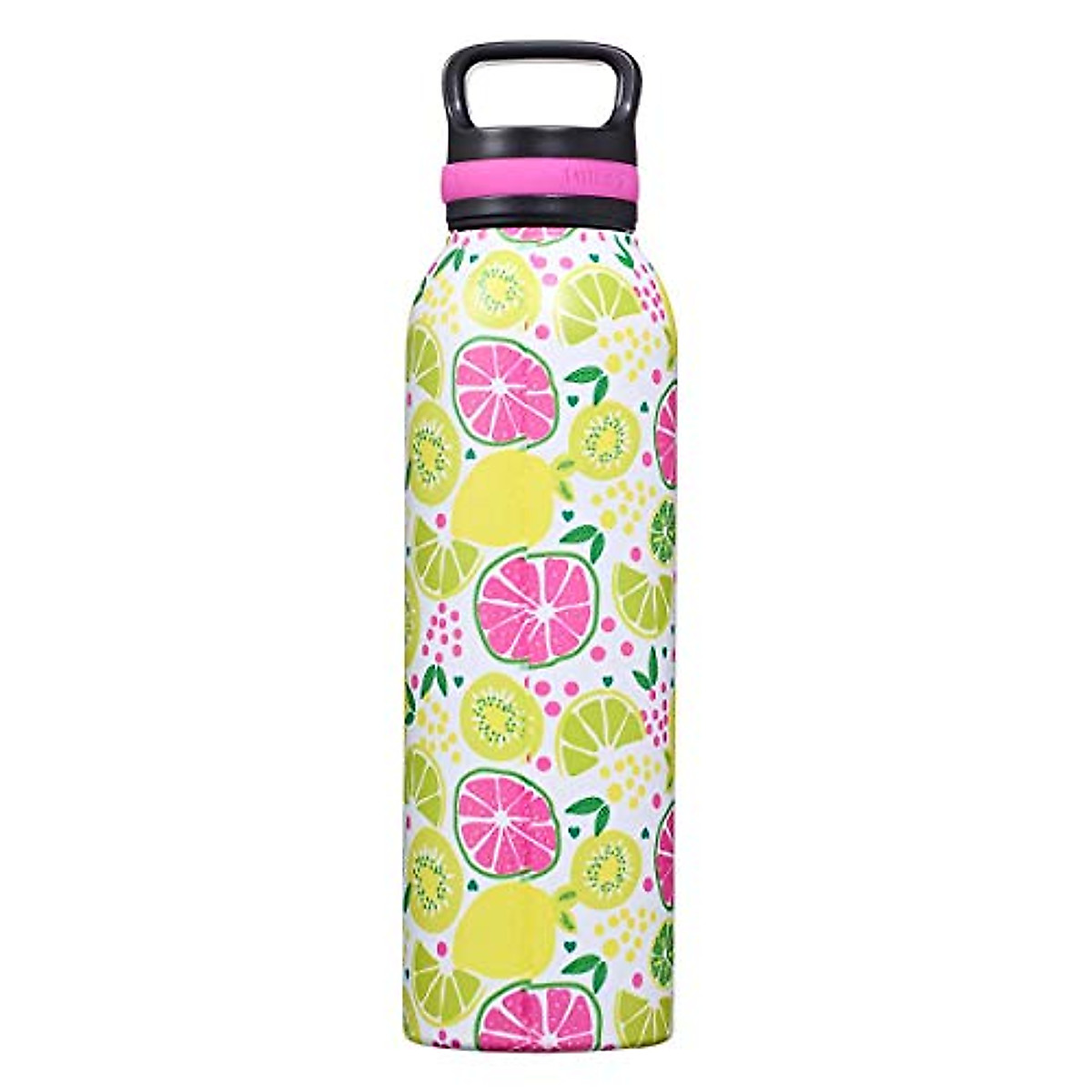 Christian Art Gifts Stainless Steel Double Wall Vacuum Insulated Water Bottle for Women: Taste and See - Psalm 34:8 Inspirational Bible Verse w/Carry Handle Lid Hot/Cold, Lime Green & Pink, 24 oz.