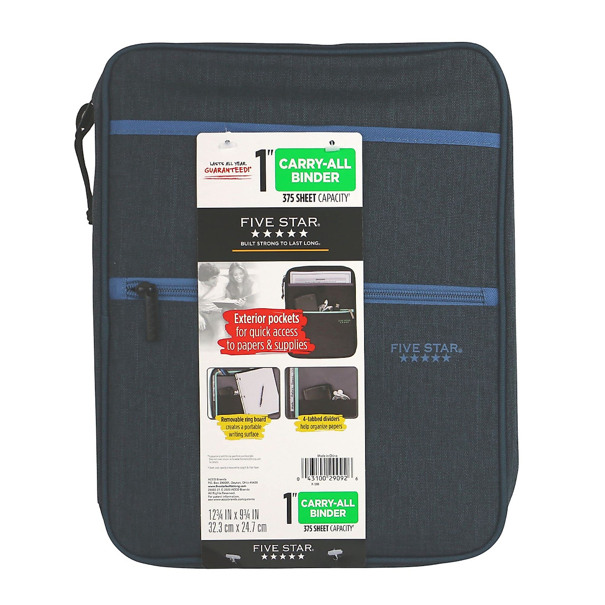 Five Star Carry-All Zipper Binder: 1 in. / 375 Sheet Capacity (Blue)