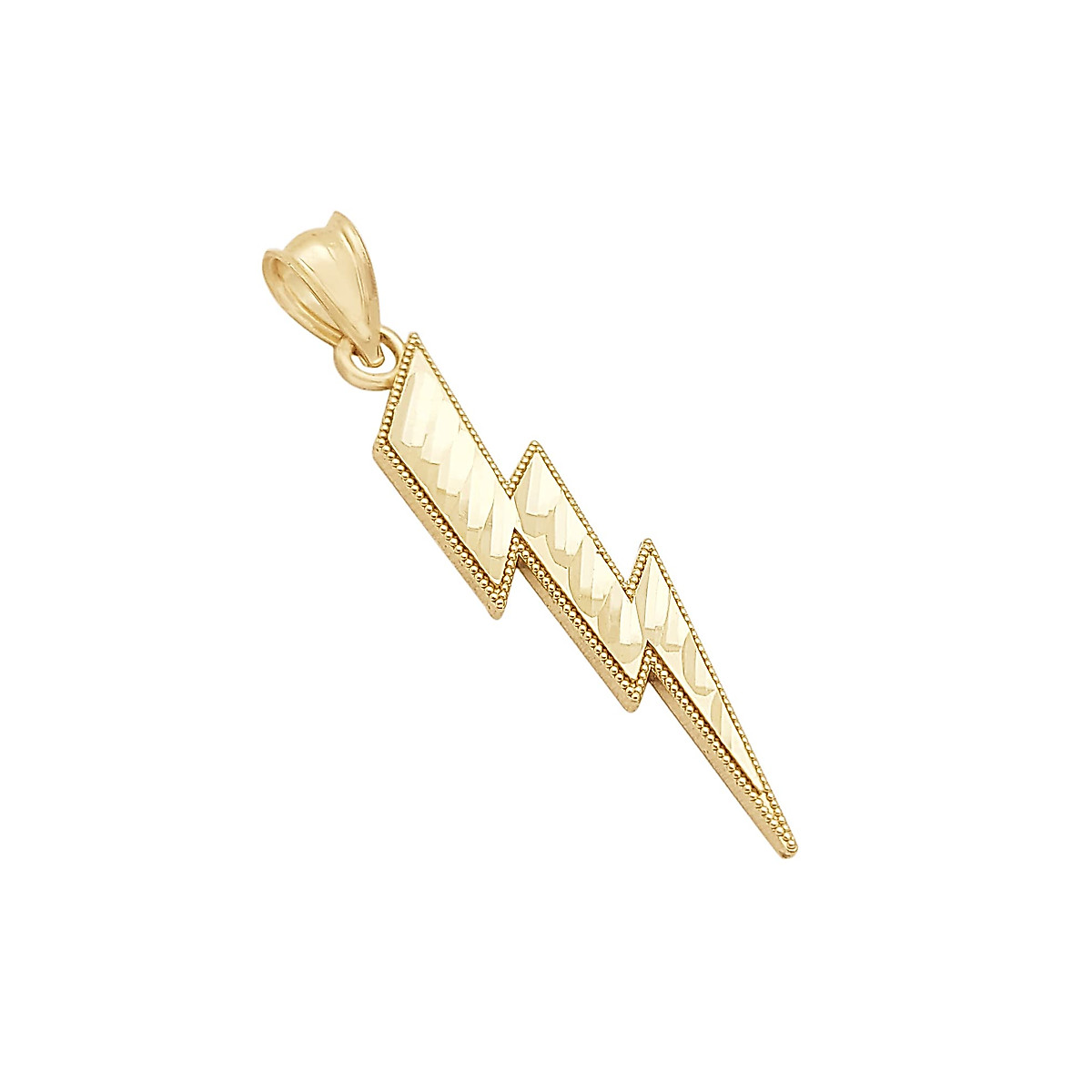 AMZ Jewelry Solid 10K Yellow Gold Lightning Bolt Necklace Pendant Diamond Cut 1.7 inch