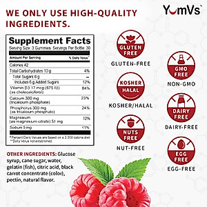 Yum-V Calcium, Magnesium, Vitamin D3 Gummies (90 Count) Vitamin Gummies for Women, Men & Kids - Calcium Supplement for Strong Bone Health - Gummy Vitamin D Calcium Chews - Certified Kosher - Pack Of 2