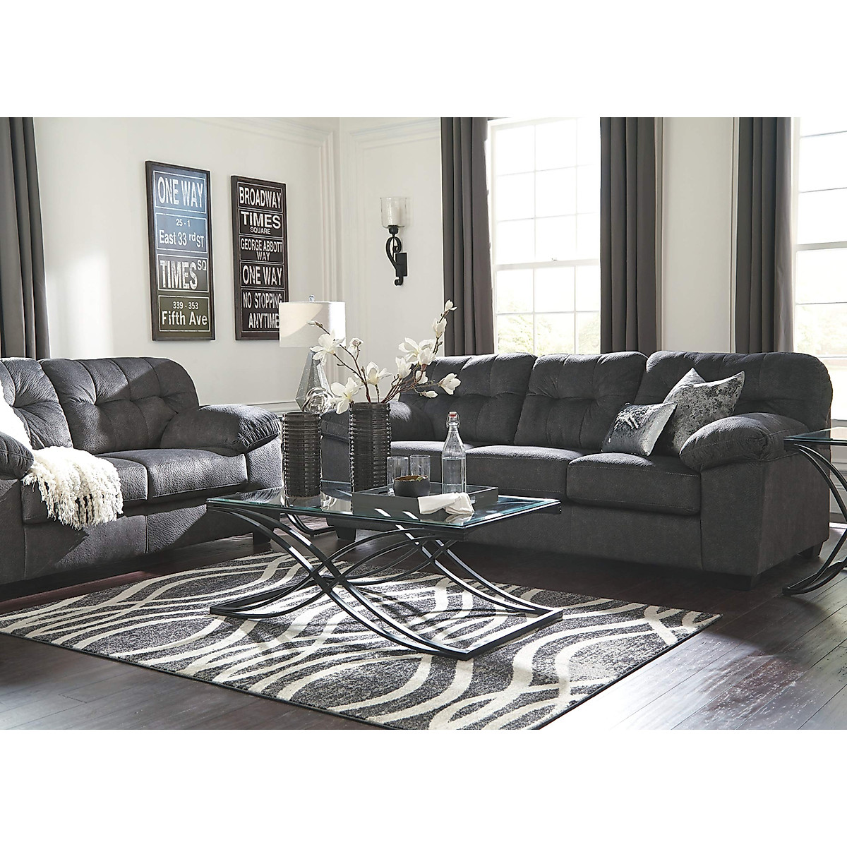 Signature Design by Ashley Accrington Plush Loveseat with Tufted Back, Gray