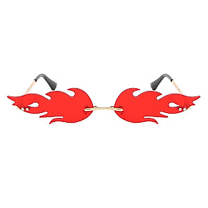 JOVAKIT Fire Flame Sunglasses for Women Men Retro Vintage Rimless Sun Glasses Fire Shaped Frameless Eyeglasses UV Protection (Red)