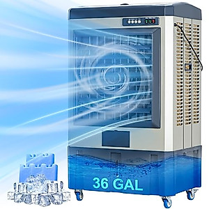 KEGIAN 8979CFM Evaporative Air Coolers, Swamp Cooler with Continuous Auto Fill, 120° Oscillating, 3-Speed Mode, Air Cooler, Portable Cooler Fan for Indooor Outdoor Patio Garage Commercial Use 58''