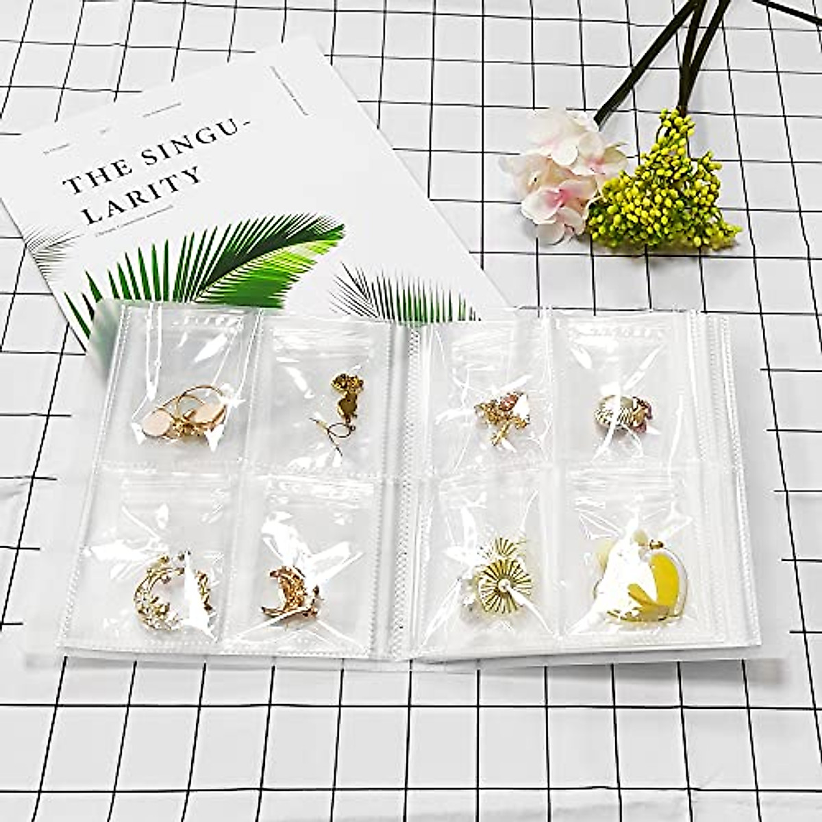 RIIEYOCA Transparent Jewelry Storage Book, Jewelry Storage Bag Thicken Transparent PVC Plastic Bag，DIY Handmade Colorful Paste Cover, Storage of Small Jewelry, Capable to Hold 160 Pairs