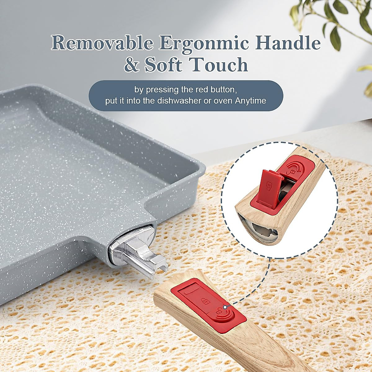 AIKENBBKK Ceramic Nonstick Tamagoyaki Pan, Japanese Omelette Pan omelette egg pan with Detachable Handle, Oven& Dishwasher Safe, 7.48” x 6.8” (Blue)