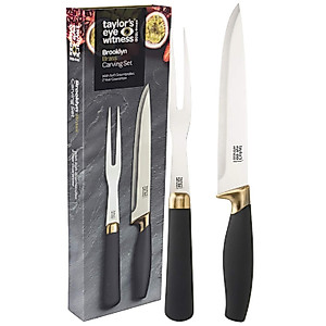 Taylors Eye Witness 5pc Kitchen Knife Block Set - Brooklyn Range Chrome Coloured Bolsters, Finely Ground Razor Sharp Stainless Steel Blades. Soft Grip Handles. Set In Matching Rotating Holder.
