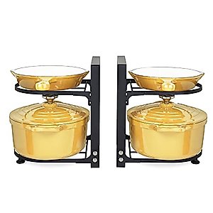 BRONYPRO Adjustable Pot and Pan Organizer for Small Cabinet , Rustproof Storage Organizer Rack for Cast-iron Pots Pans with 2 Slots, for Skillets, Frying Pan, Pot Lids, Kitchen Must Have (Black，2 Pieces)