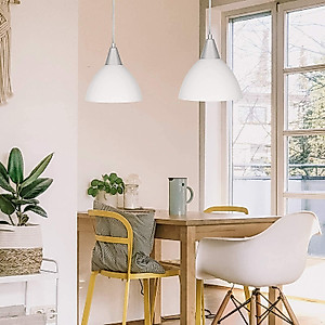 DEWENWILS Plug in Pendant Light, Hanging Light with 15Ft Clear Cord, On/Off Switch, Frosted Plastic White Shade, Hanging Ceiling Light for Living Room, Bedroom, Dining Hall, Pack of 2