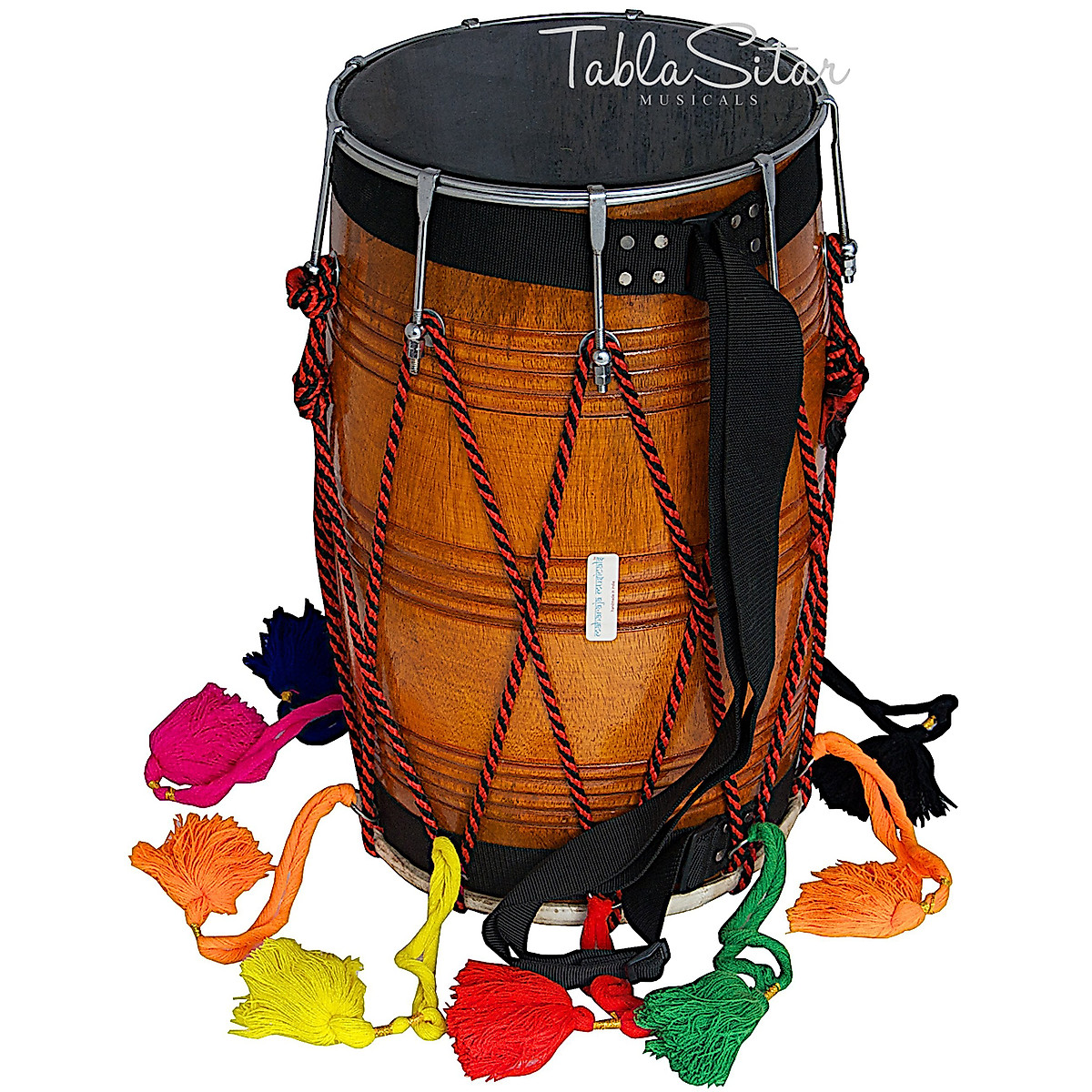 Dhol Drum by Maharaja Musicals, Mango Wood, Natural, Barrel Shaped, Padded Bag, Beaters, Nylon Shoulder Strap, Punjabi Bhangra Dhol Musical Instrument (PDI-GE)
