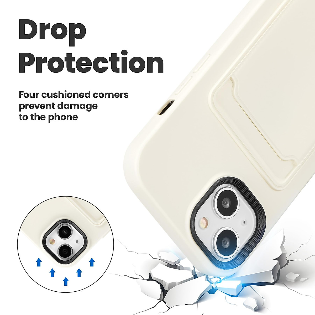 ZCDAYE for iPhone 13 Soft Silicone Case with Card Holder, Silky Touch Camera Protection Credit Card Slot Case, Slim Protective Phone Wallet Cover for iPhone 13(6.1 inch), White