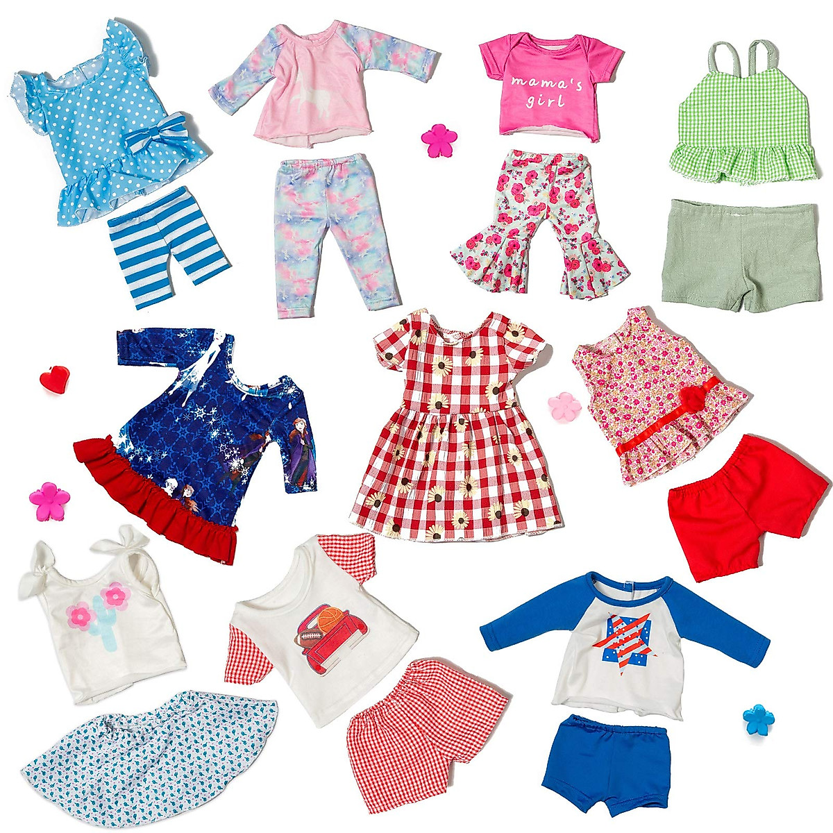 ZQDOLL 23 Pcs American Doll Clothes Dress and Accessories fit American 18 inch Dolls - Including 10 Complete Set of Clothing, Doll Accessories with Hair Bands and Hair Clip