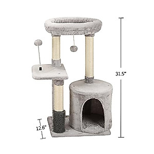 MIAO PAW 16Cat Tree Tower for Indoor Cats - Condo with Sisal Scratching Posts，Jump Platform Cat Furniture Activity Center Play House Bed Grey