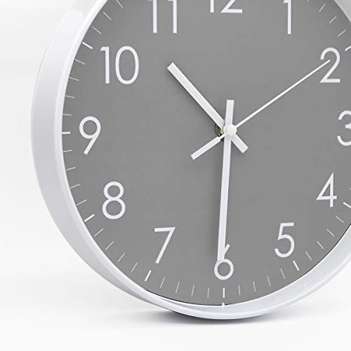 Epy Huts Modern Simple Wall Clock Indoor Non-Ticking Sweep Decorative Wall Clocks Battery Operated with Clear Numbers Easy to Read Wall Clock for Office,Bathroom,Livingroom Decorative 10 Inch Gray